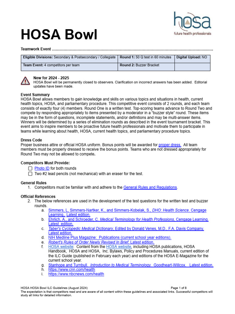 HOSA Bowl Guidelines 2024-2025 | PDF