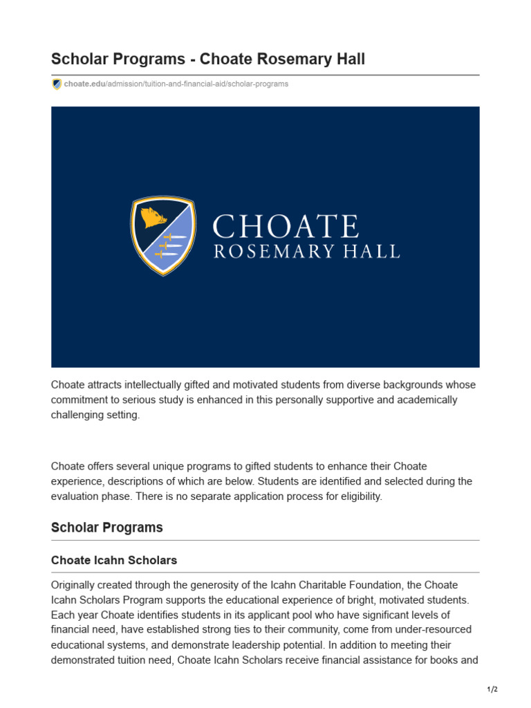 Choate - Edu-Scholar Programs - Choate Rosemary Hall | PDF | Student ...
