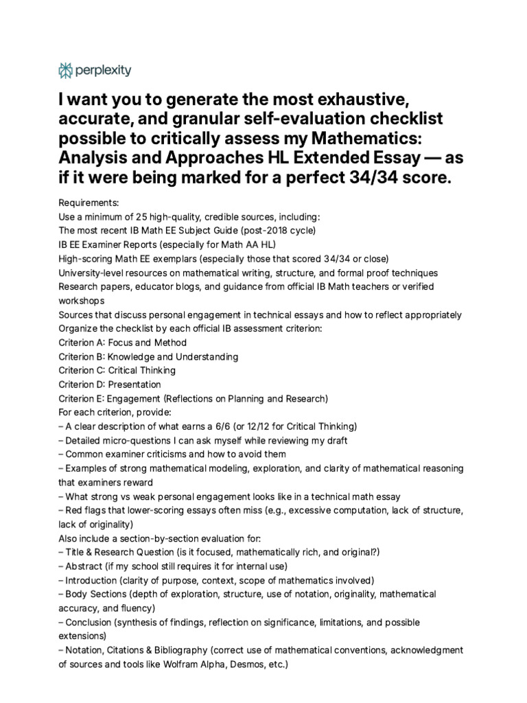 IB Math Extended Essay Checklist Guide | PDF | Mathematics | Critical ...