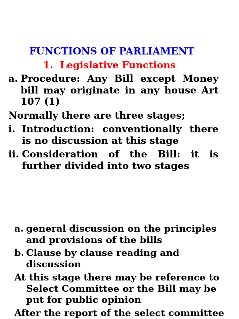 Functions of Parliament Explained | PDF | Bill (Law) | United States ...