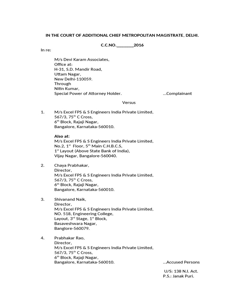 138 Complaint Devi Karam | PDF | Cheque
