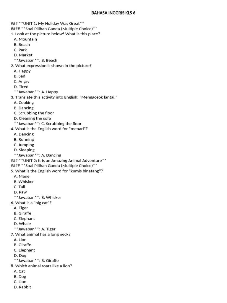 English Exercises for Grade 6 Students | PDF | Zoology