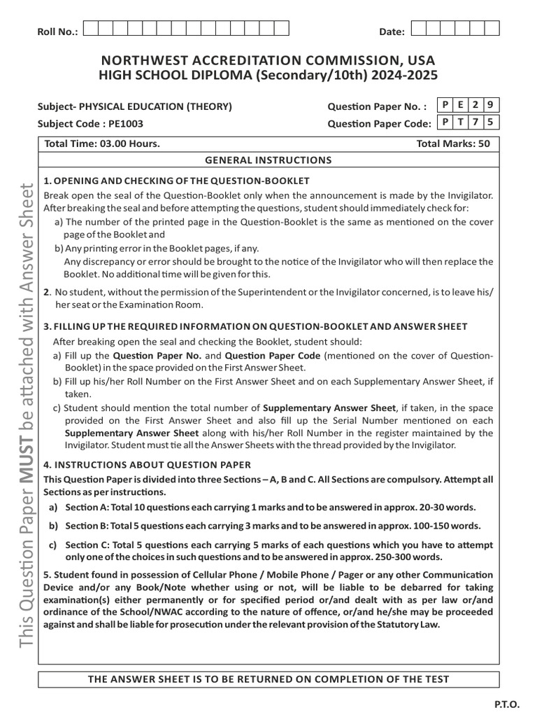 Physical Education Theory Grade 10 | PDF