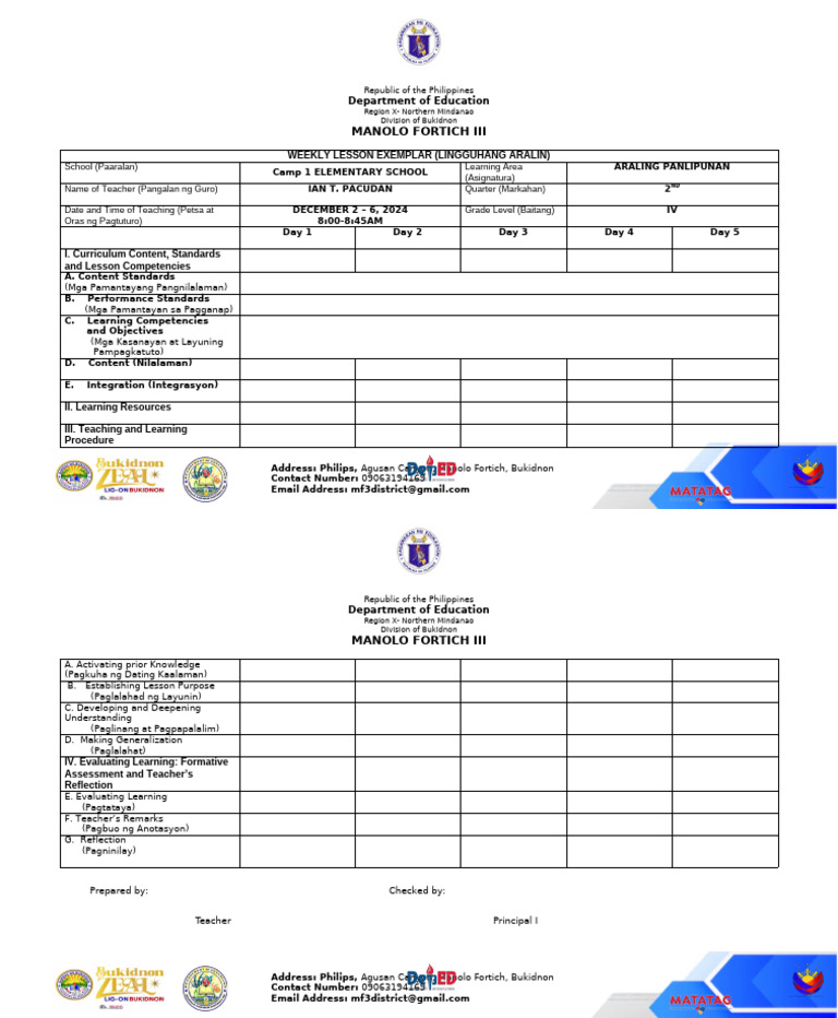 Lesson Exemplar Template Matatag Curriculum1 | PDF | Teachers | Behavior Modification