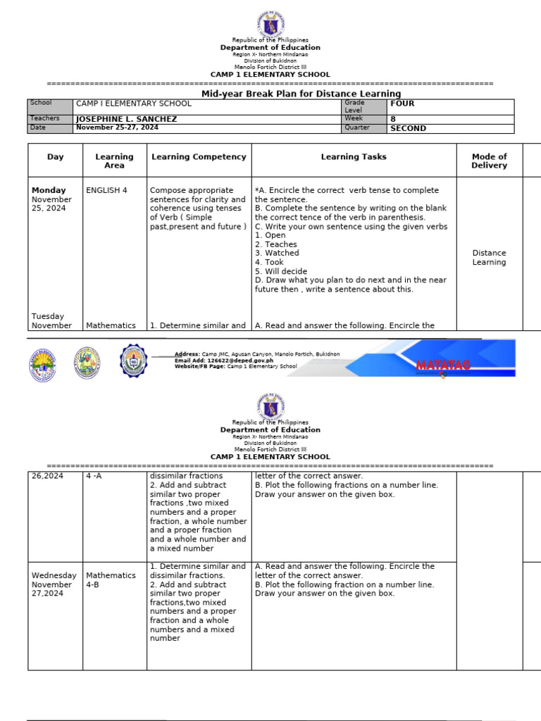 Mid Year Break Plan For Distance Learning | PDF | Syntax | Linguistics