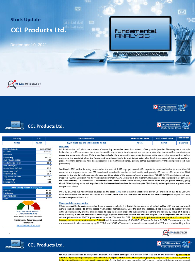 CCL Products Stock Update HSLRR 101221 | PDF | Stocks | Coffee