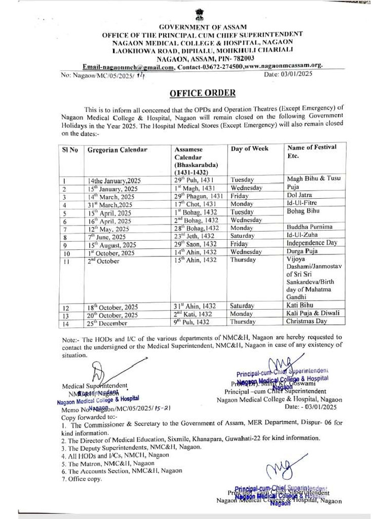 OPD Holiday List 2025 0 | PDF