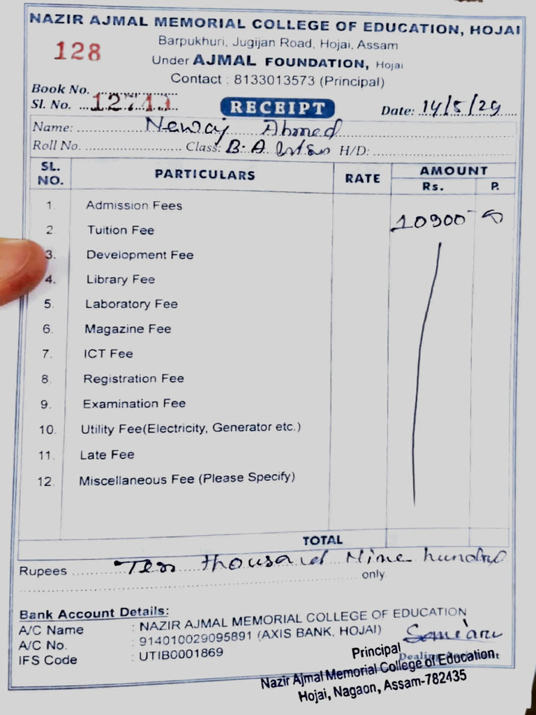 Admission Receipt CLG | PDF