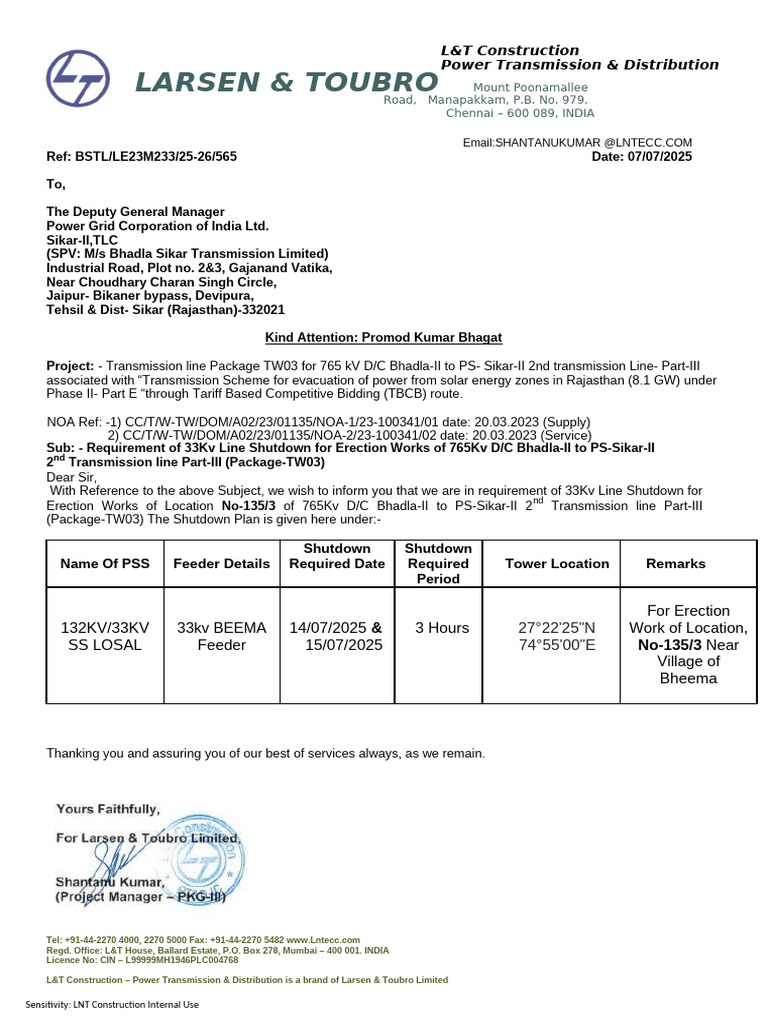 Shutdown Letter-135-3 | PDF | Electricity | Power (Physics)