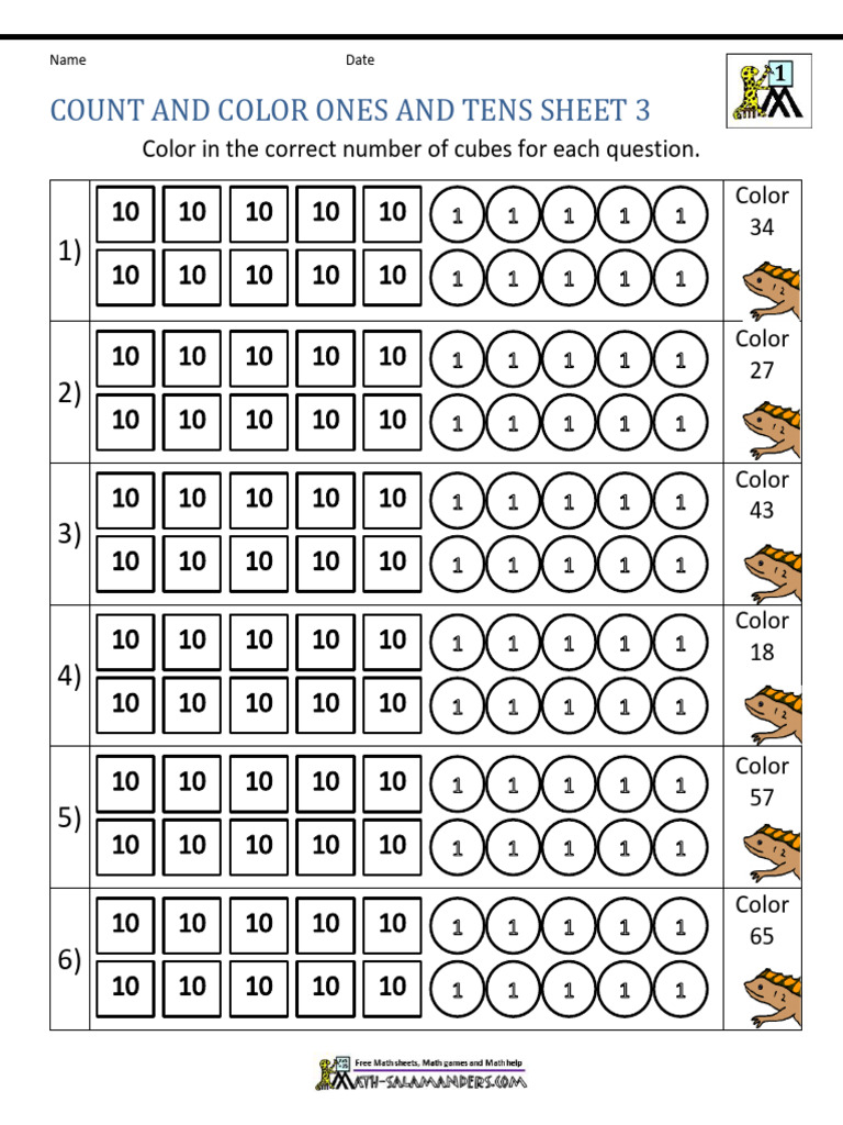 Count and Color Ones and Tens 3 | PDF