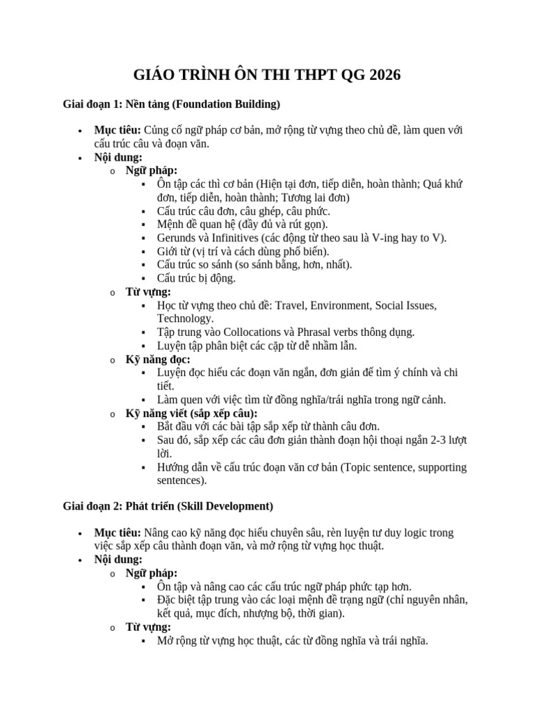 Giáo Trình Ôn Thi THPT QG 2026 | PDF