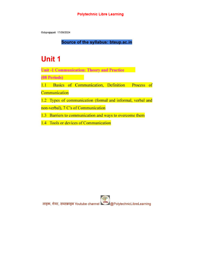 Communication Skills in English Unit1 Notes | PDF