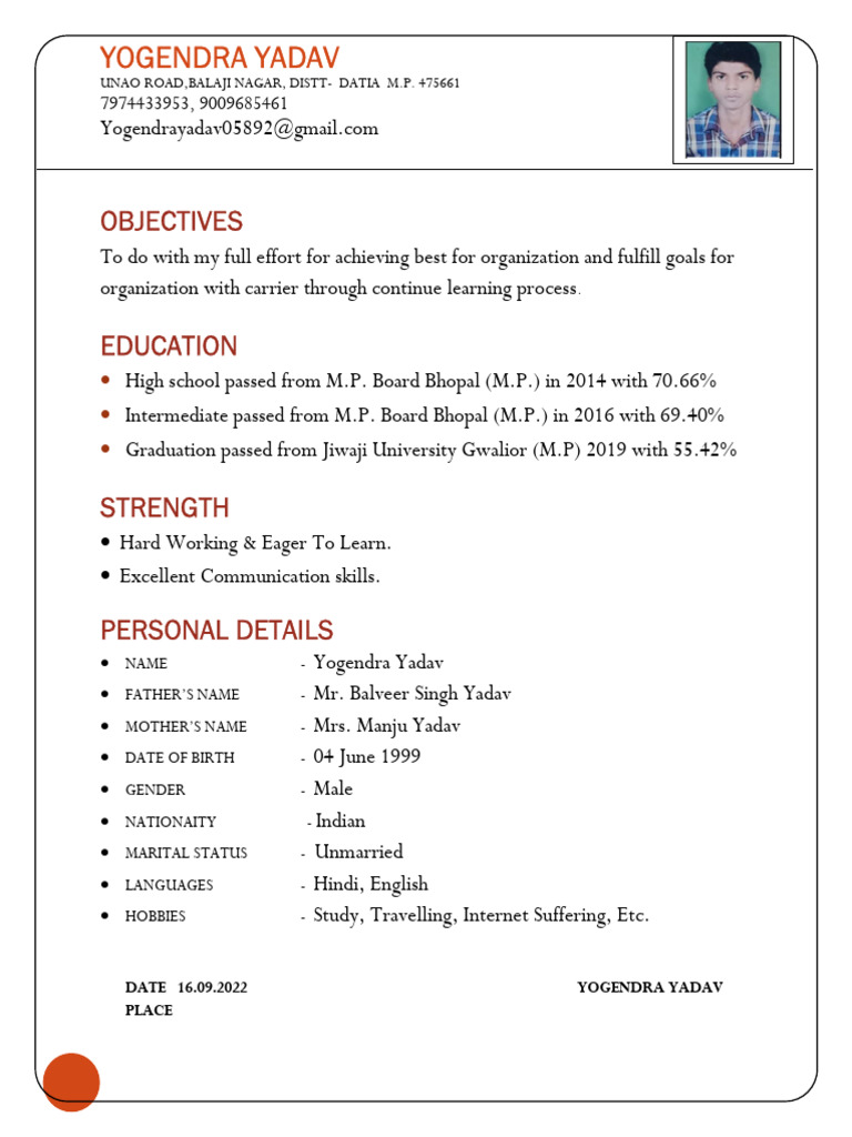 Yogendra Yadav Resume Singl Page With Strenth | PDF