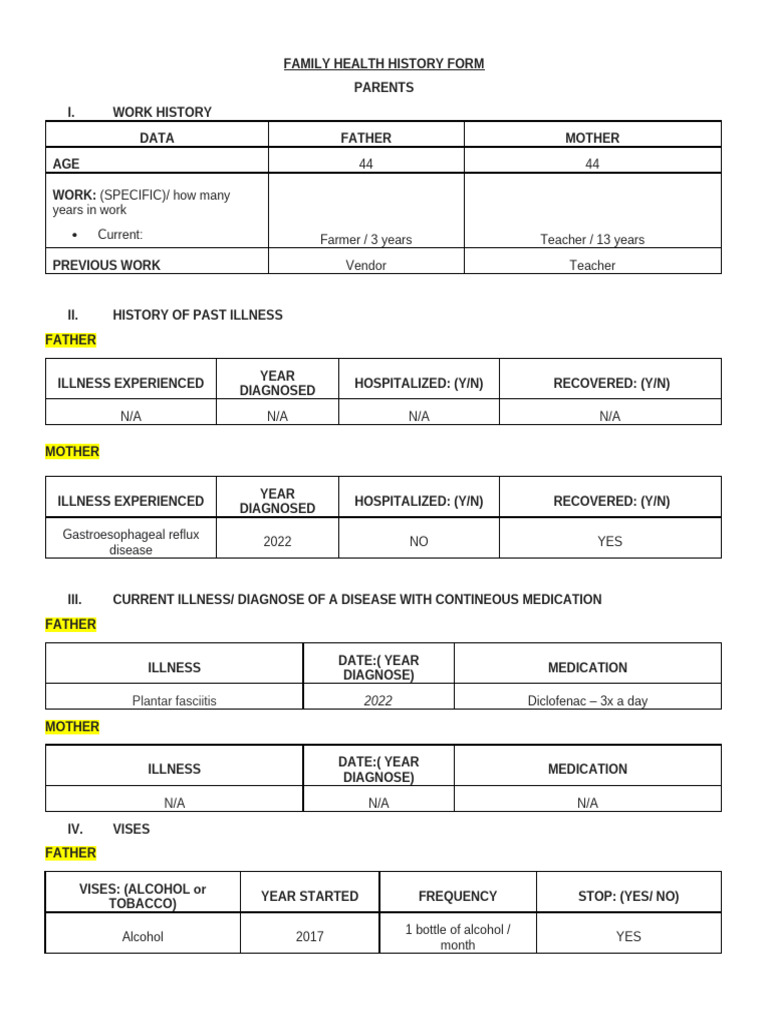 Family Health History Form | PDF | Clinical Medicine | Health Care
