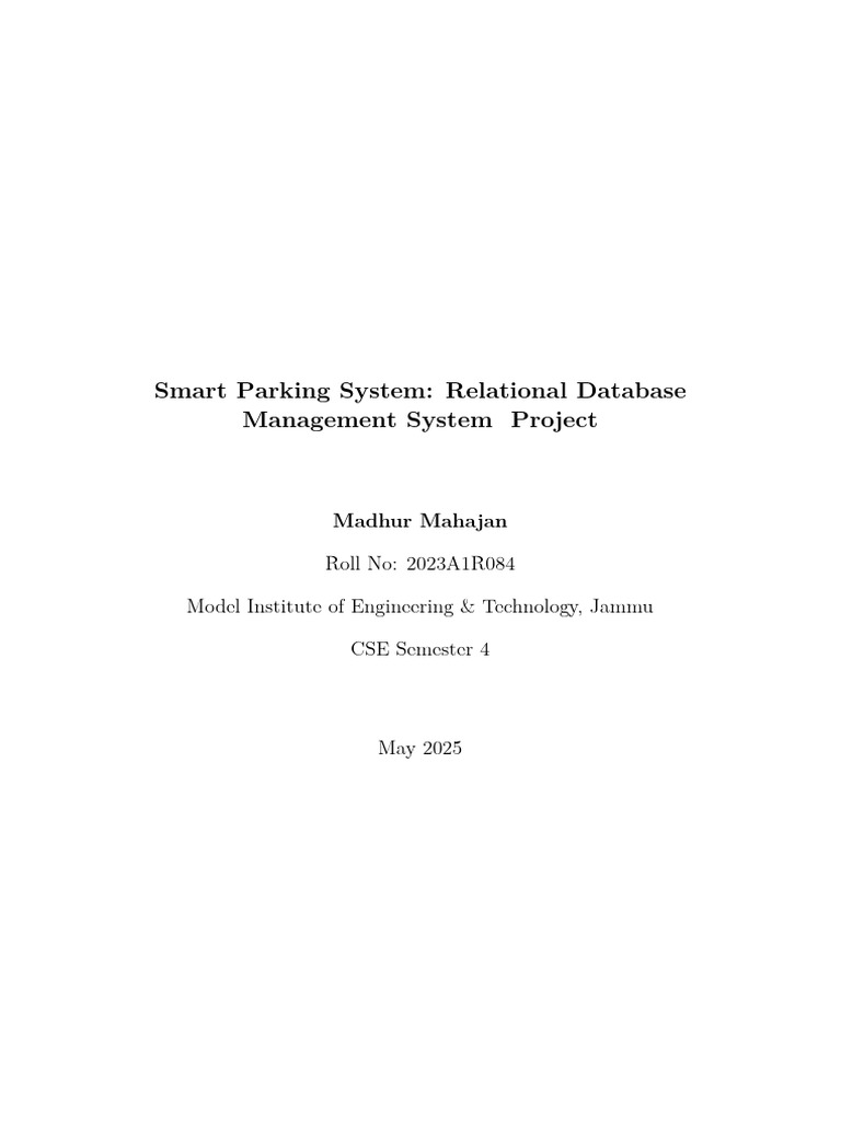 Smart Parking System in SQL | PDF | Conceptual Model | Databases