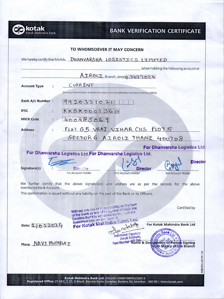 Authorise Signature Verification Document - Bank | PDF
