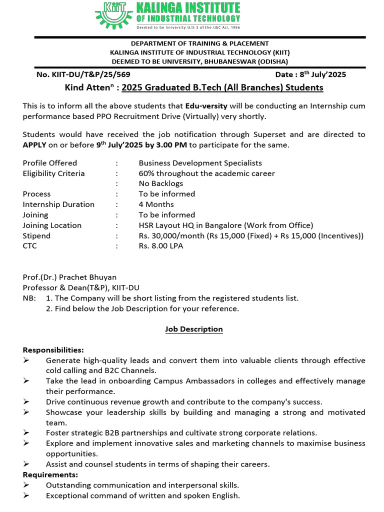 Registration For Edu Versity Internship Cum PPO Recruitment Drive | PDF | Business