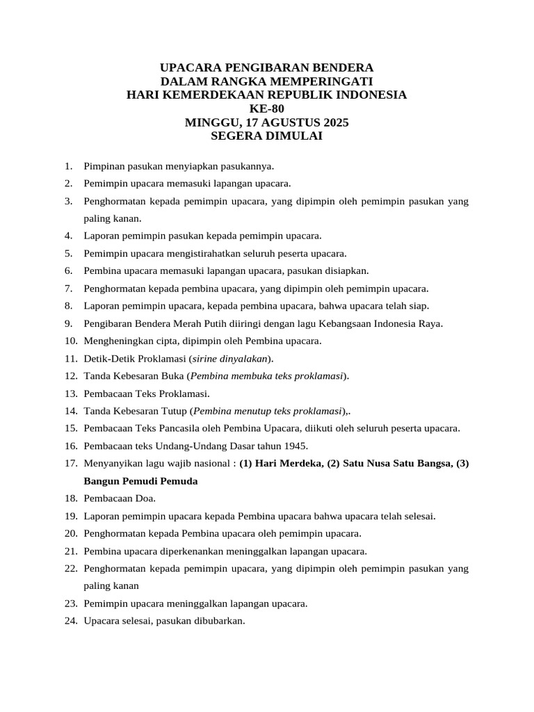 Script MC Upacara 17 Agustus 2023 | PDF