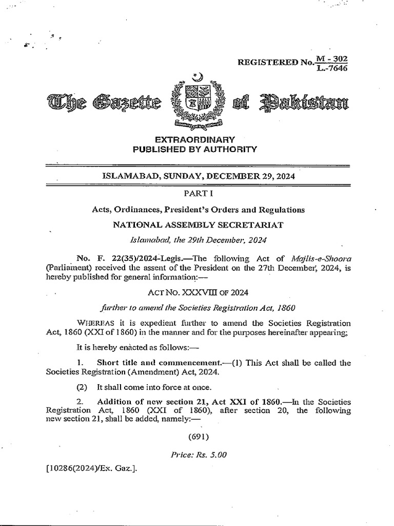 Society Registration Amendment Act 2024 | PDF