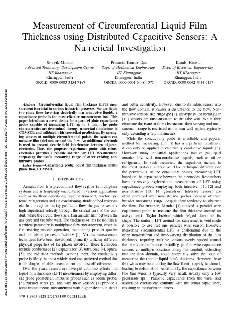 Circumferential Liquid Film Thickness Measurement | PDF | Capacitance ...
