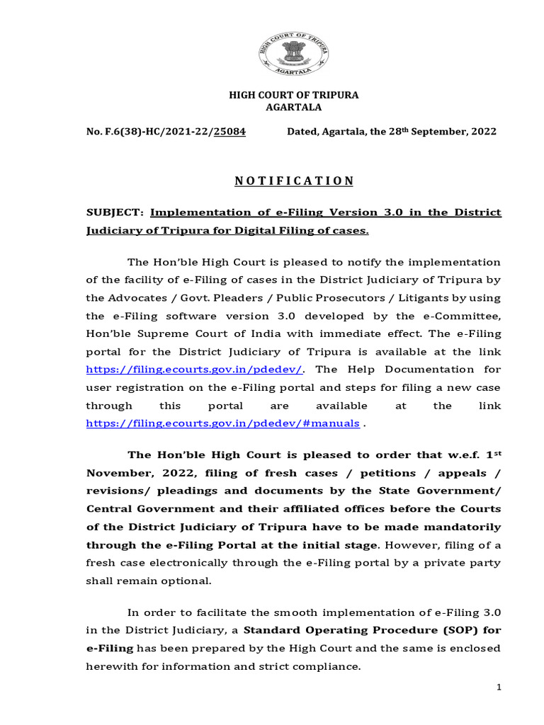 Rule-SoP For Filing of e Cases in Courts | PDF | Public Law | Judiciaries