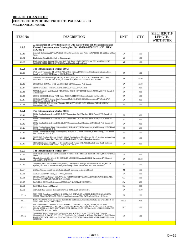 Ond3 Mechanical Work Bill of Quantities | PDF | Pipe (Fluid Conveyance ...