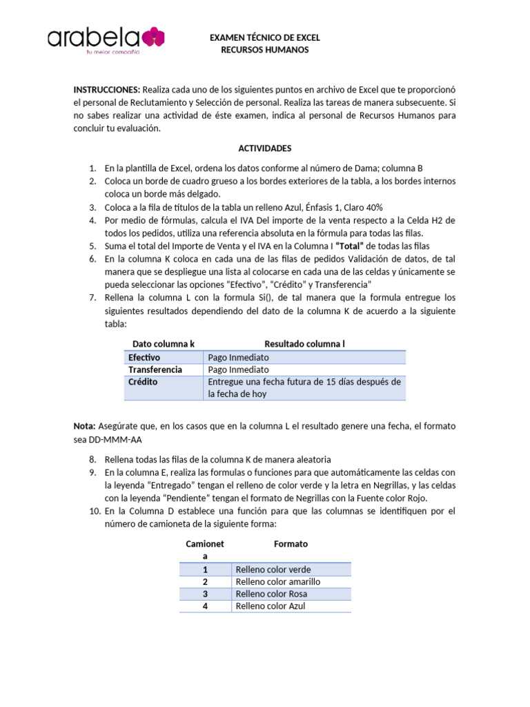 Instrucciones para Prueba Practica | PDF | Microsoft Excel