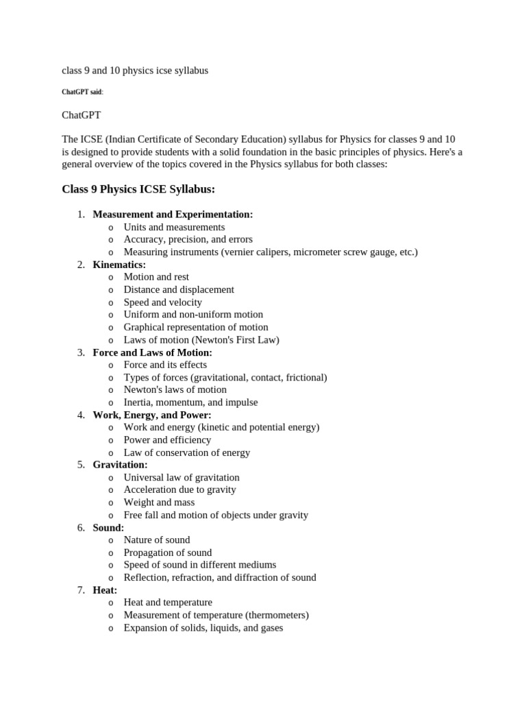 Class 9 and 10 Physics Syllabus | PDF | Force | Newton's Laws Of Motion