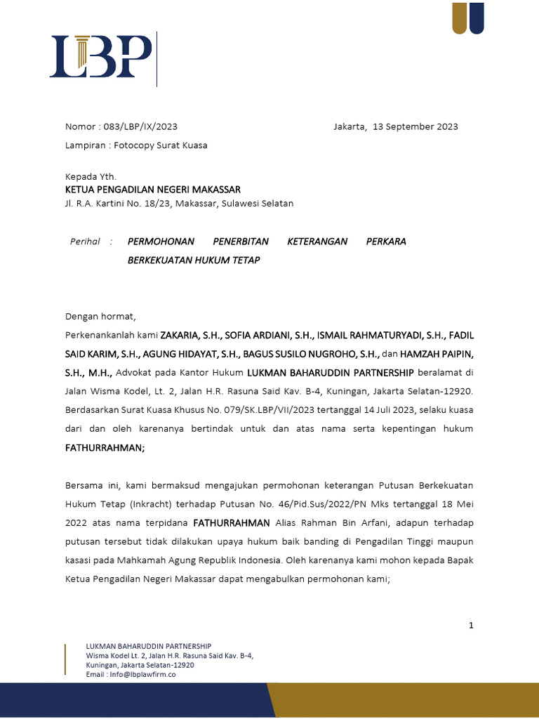 Permohonan Keterangan BHT | PDF