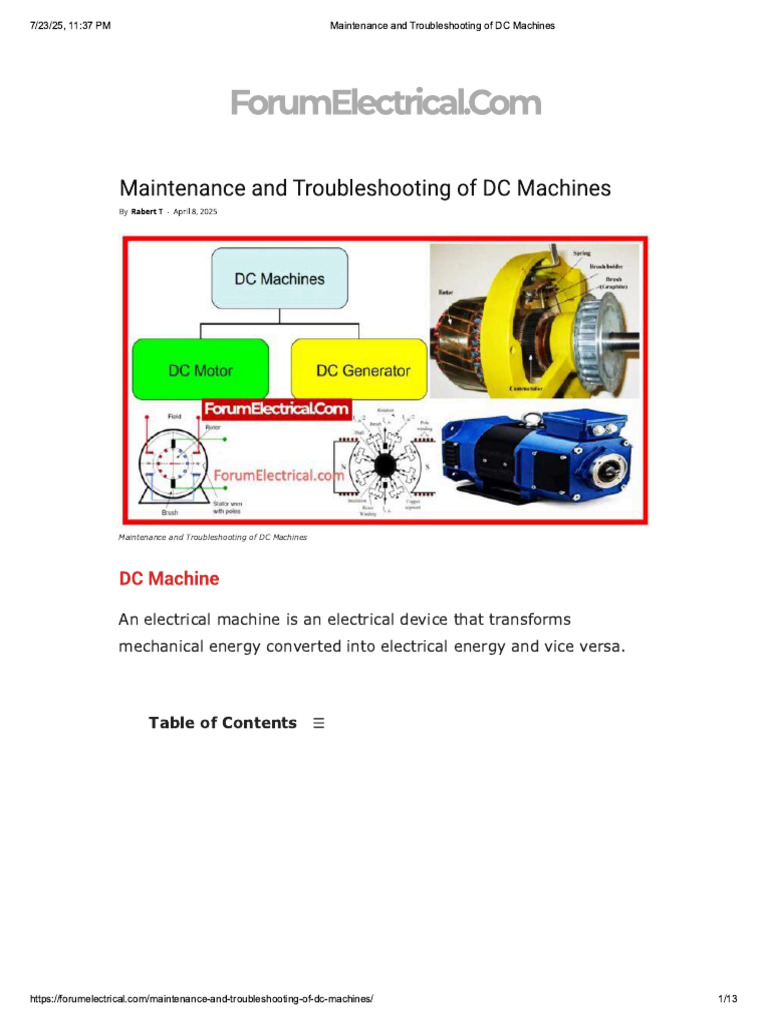 Maintenance and Troubleshooting of DC Machines | PDF