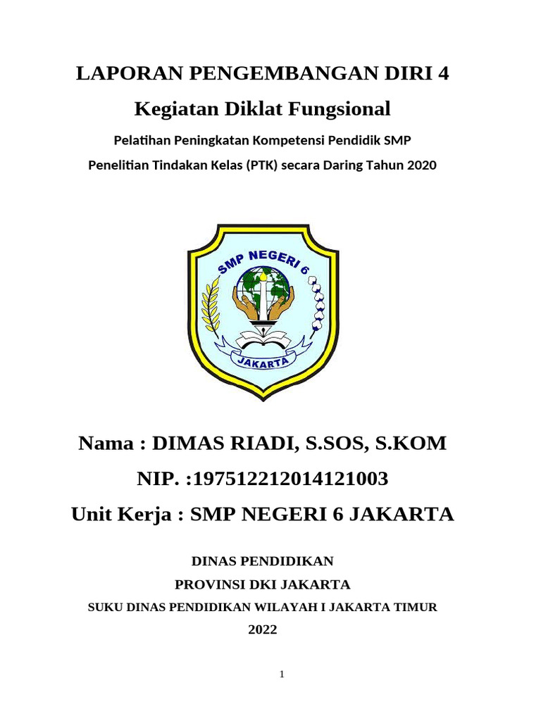Laporan Pengembangan Diri 4. PTK (Penelitian Tindakan Kelas) | PDF