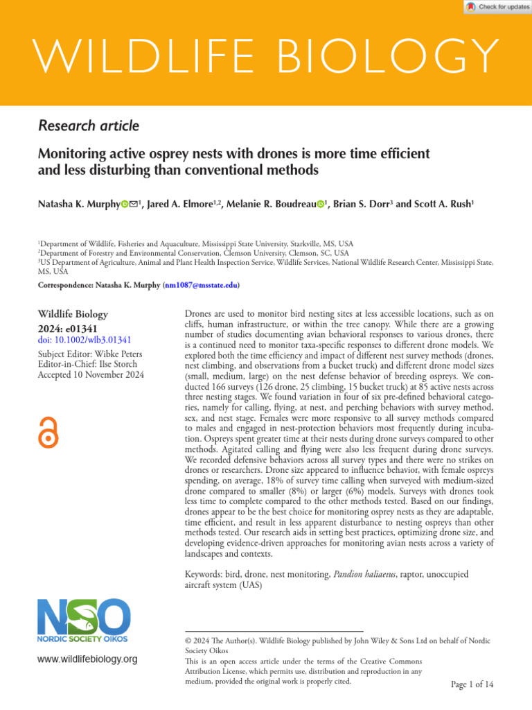 Wildlife Biology - 2024 - Murphy - Monitoring Active Osprey Nests With ...