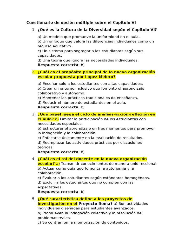 Cuestionario de Opción Múltiple Sobre El Capítulo VI | PDF | Enseñando | Cognición