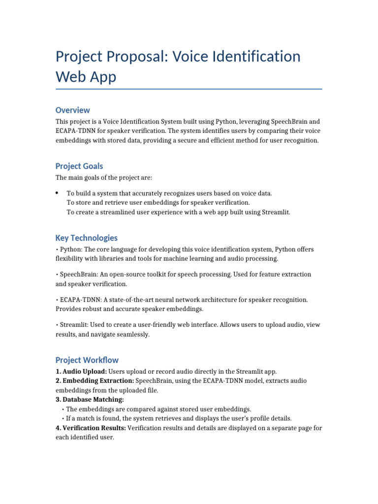 Voice Identification Web App Project Proposal | PDF