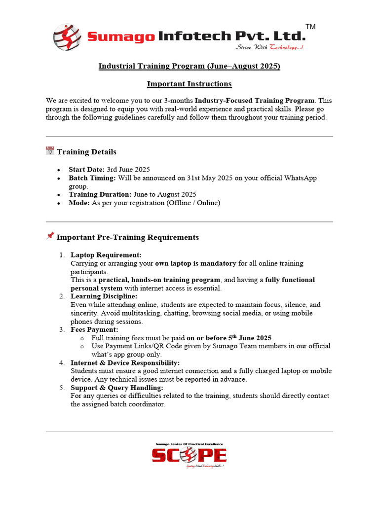 Industrial Training Program Guidelines | PDF | Computing