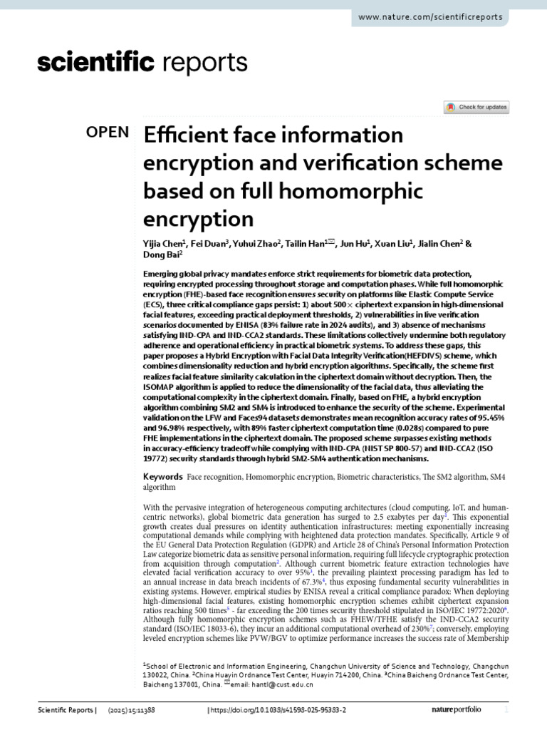 Efficient Face Information Encryption and Verification Scheme Based On CKKS Fully Homomorphic ...