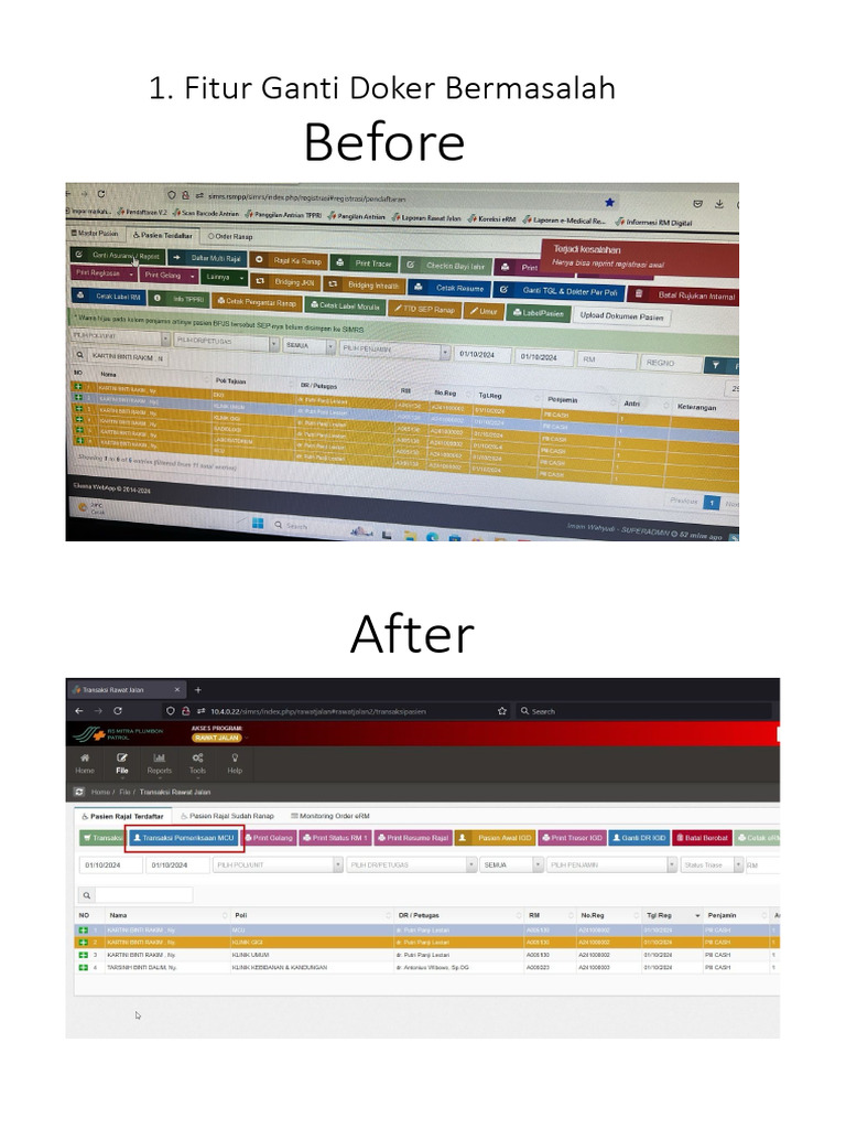 Before After Laporan Perbaikan SIMRS | PDF