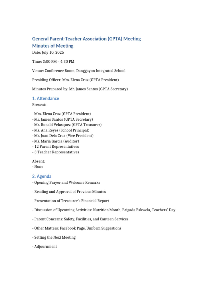 DETAILED GPTA Minutes of Meeting July 2025 | PDF
