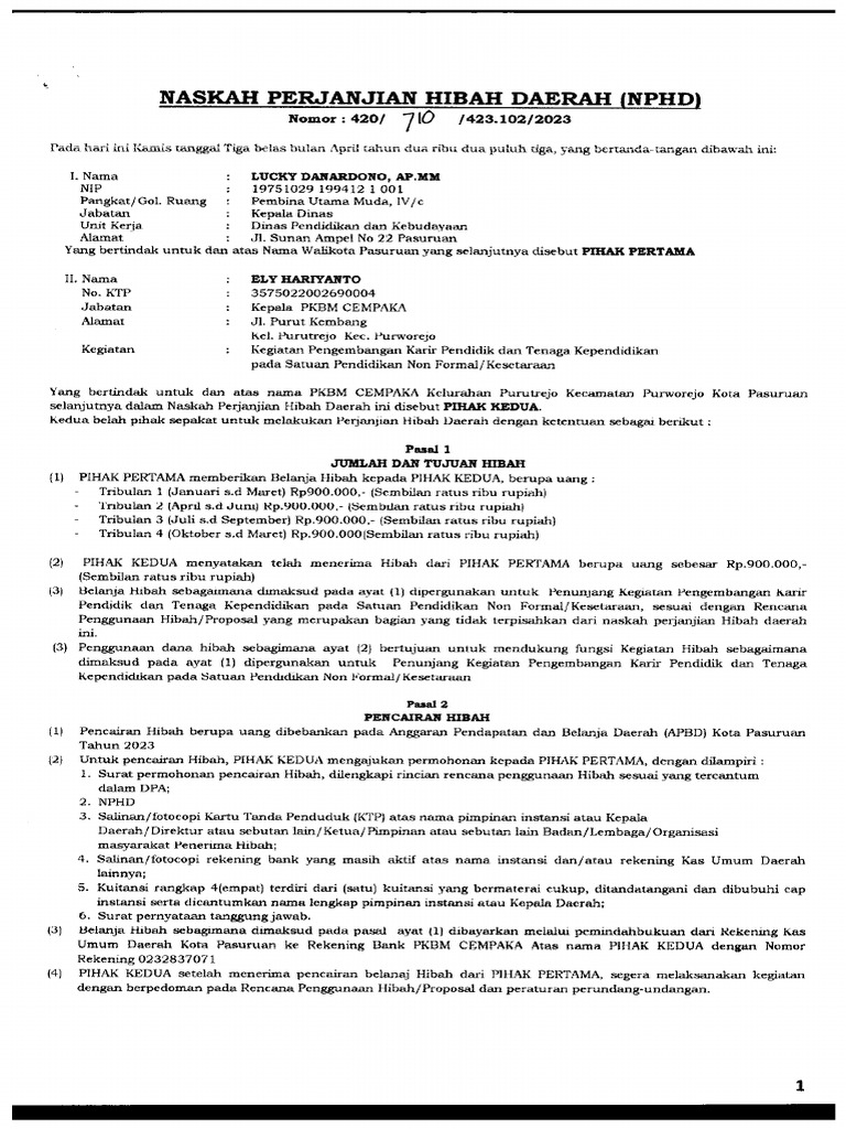 NPHD PKBM Cempaka Insentif Tutor Paket A, B, C | PDF
