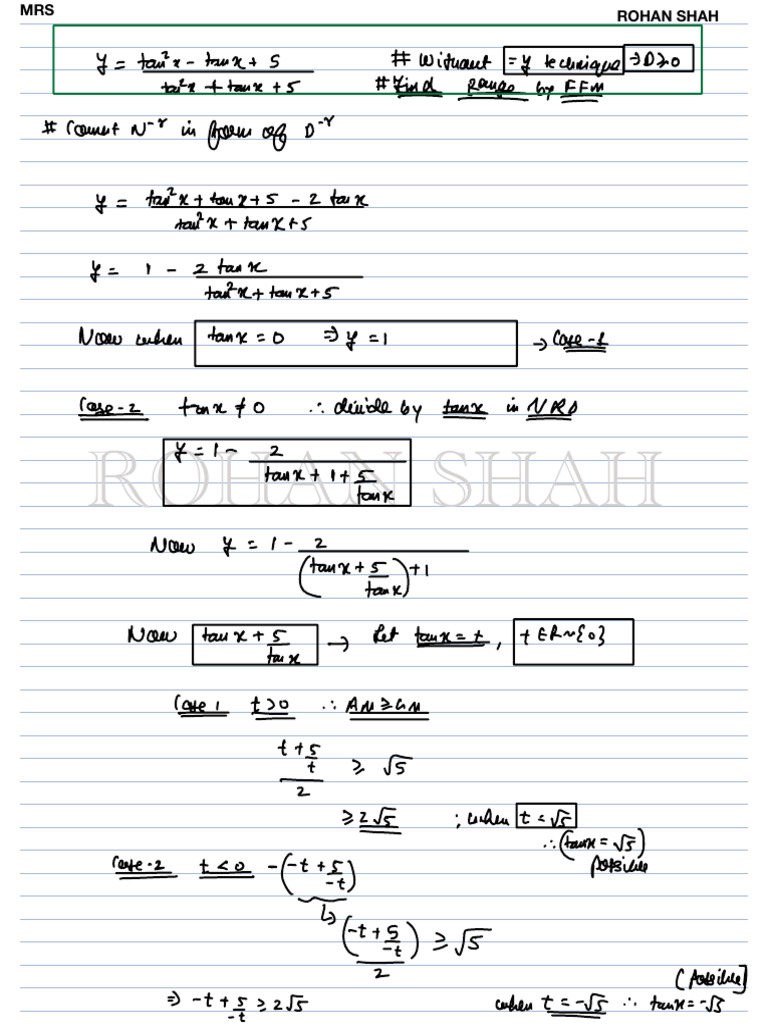 Finding RANGE of Trigo Rational Function Using FFM-MRS | PDF