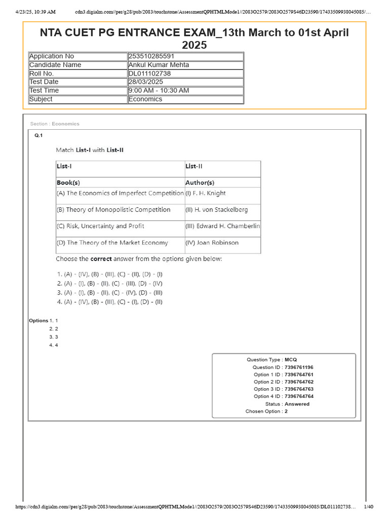 Pyq Cuet PG 2025 Economics | PDF | Multiple Choice | Tests