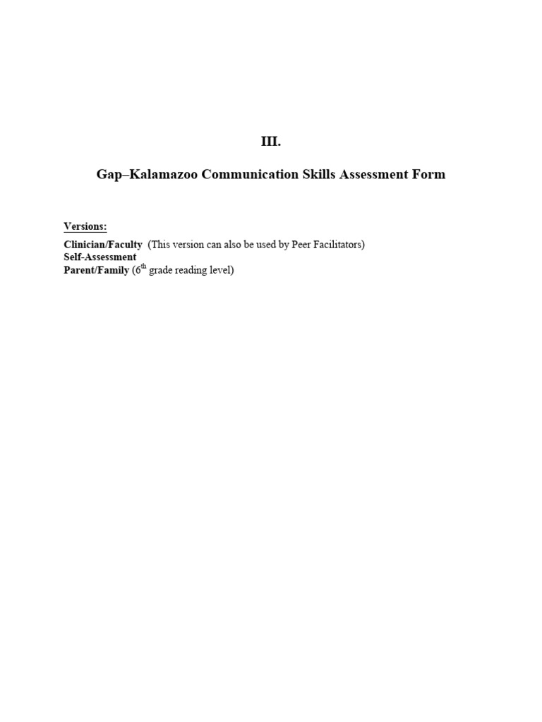 Gap-Kalamazoo Communication Skills Assessment Forms | PDF | Empathy ...