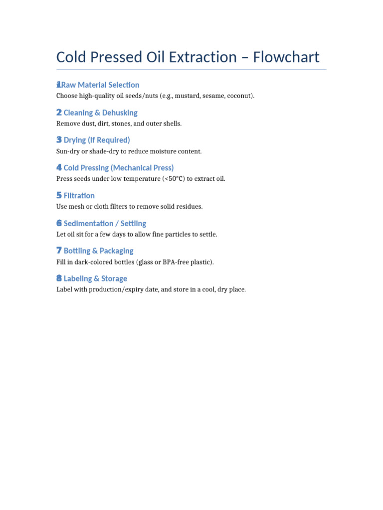 Cold Pressed Oil Extraction Flowchart | PDF