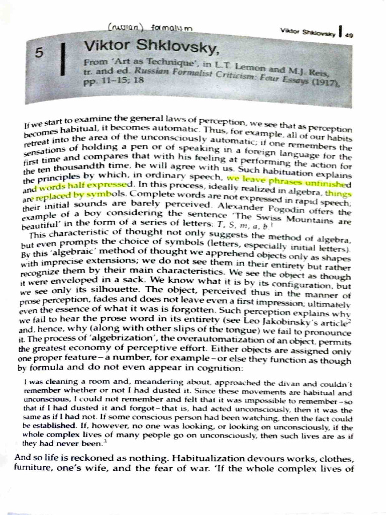 Viktor Shklovsky_From Art as Technique | PDF