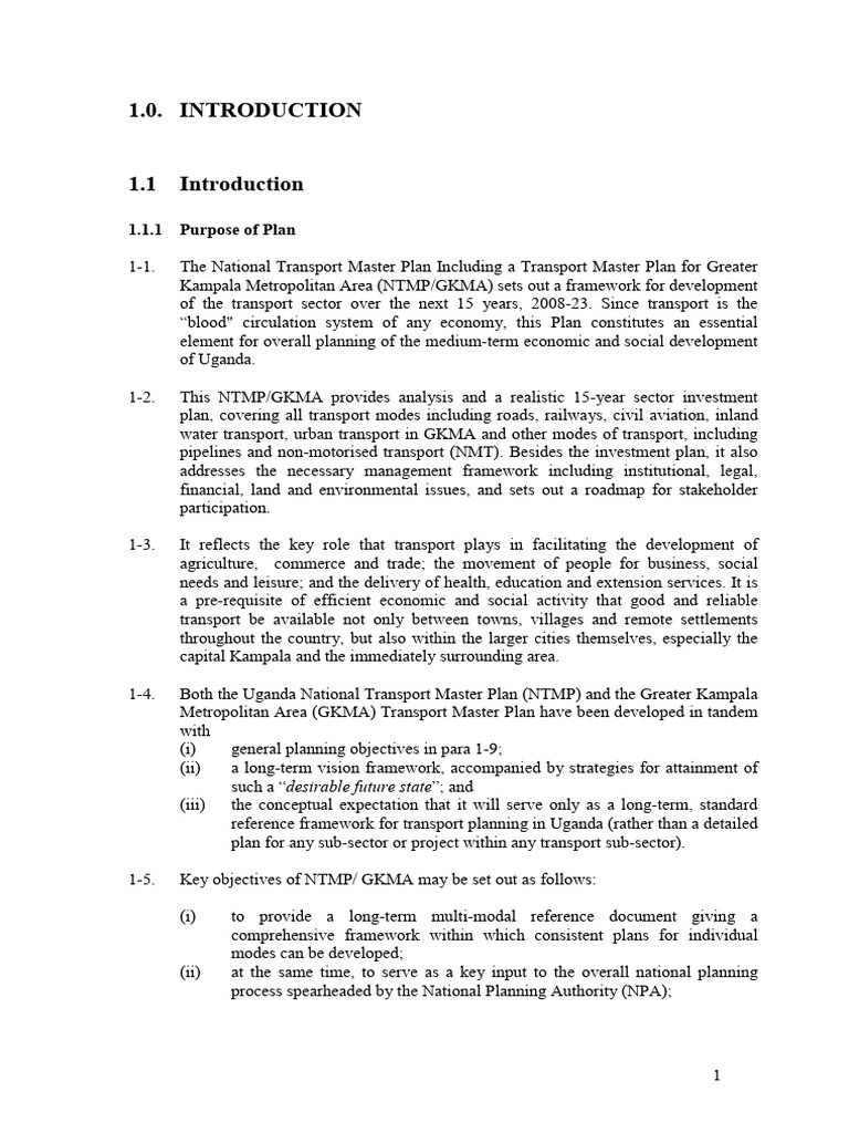 1.1 National Transport Master Plan | PDF | Infrastructure | Transport