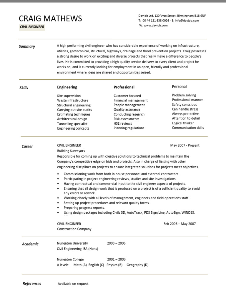 Student CV Template Civil Engineering Students | PDF | Civil ...