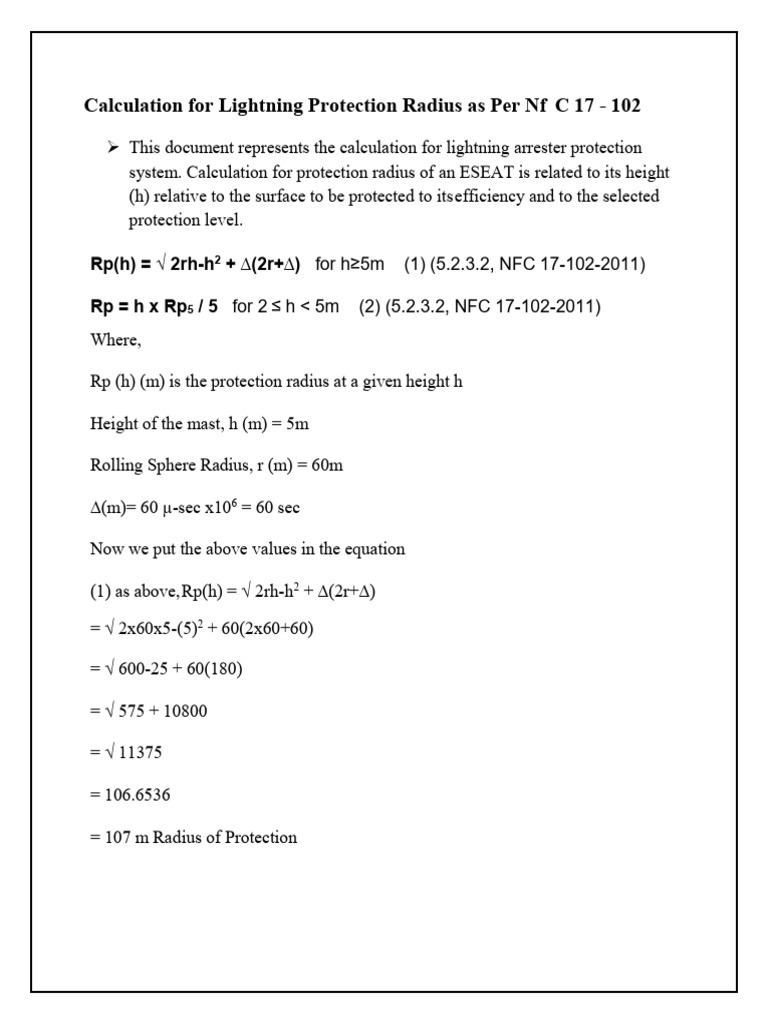 Lightning Protection Radius Calculation | PDF
