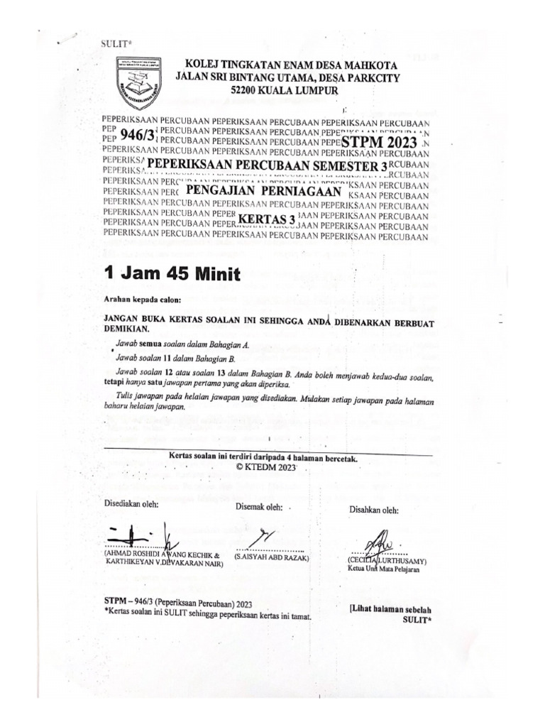PP Sem 3 Trial STPM 2023 | PDF