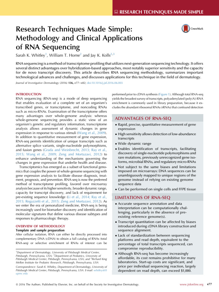 Whitley Et Al 2016 - Methodology and Clinical Applications of RNA Seq | PDF | Transcriptome ...