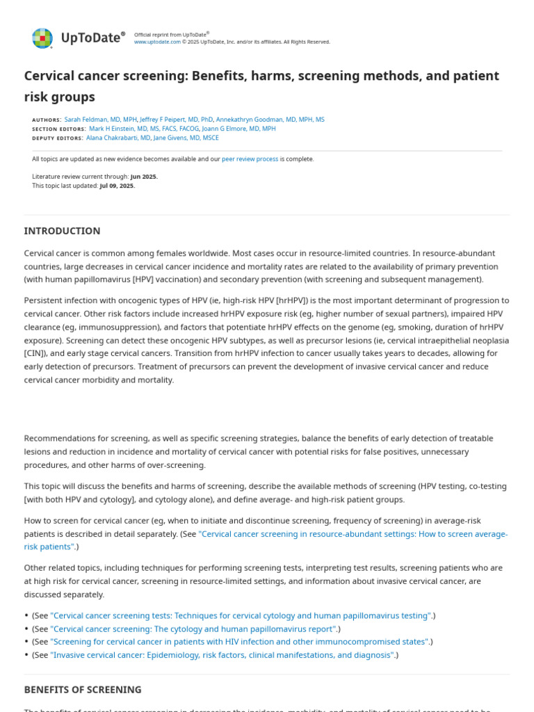 Cervical Cancer Screenin | PDF | Cervical Cancer | Diseases And Disorders